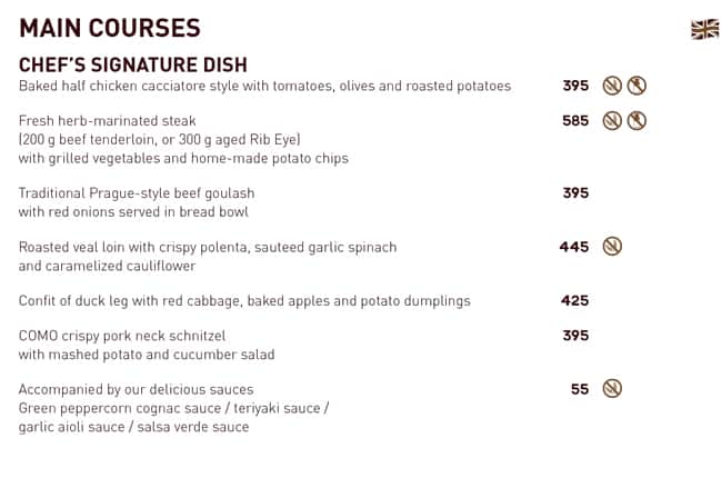 Menu at COMO restaurant & cocktail bar, Prague