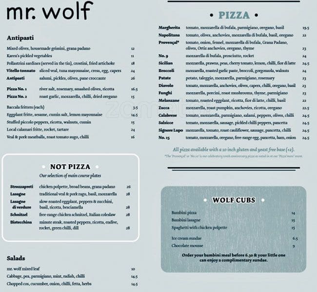 Mr Wolf Menu, Menu for Mr Wolf, St Kilda, Melbourne - Urbanspoon/Zomato