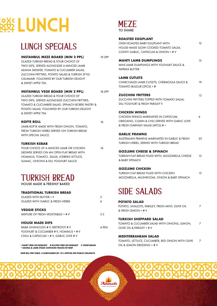 Ahmet's Turkish Restaurant Menu - Urbanspoon/Zomato
