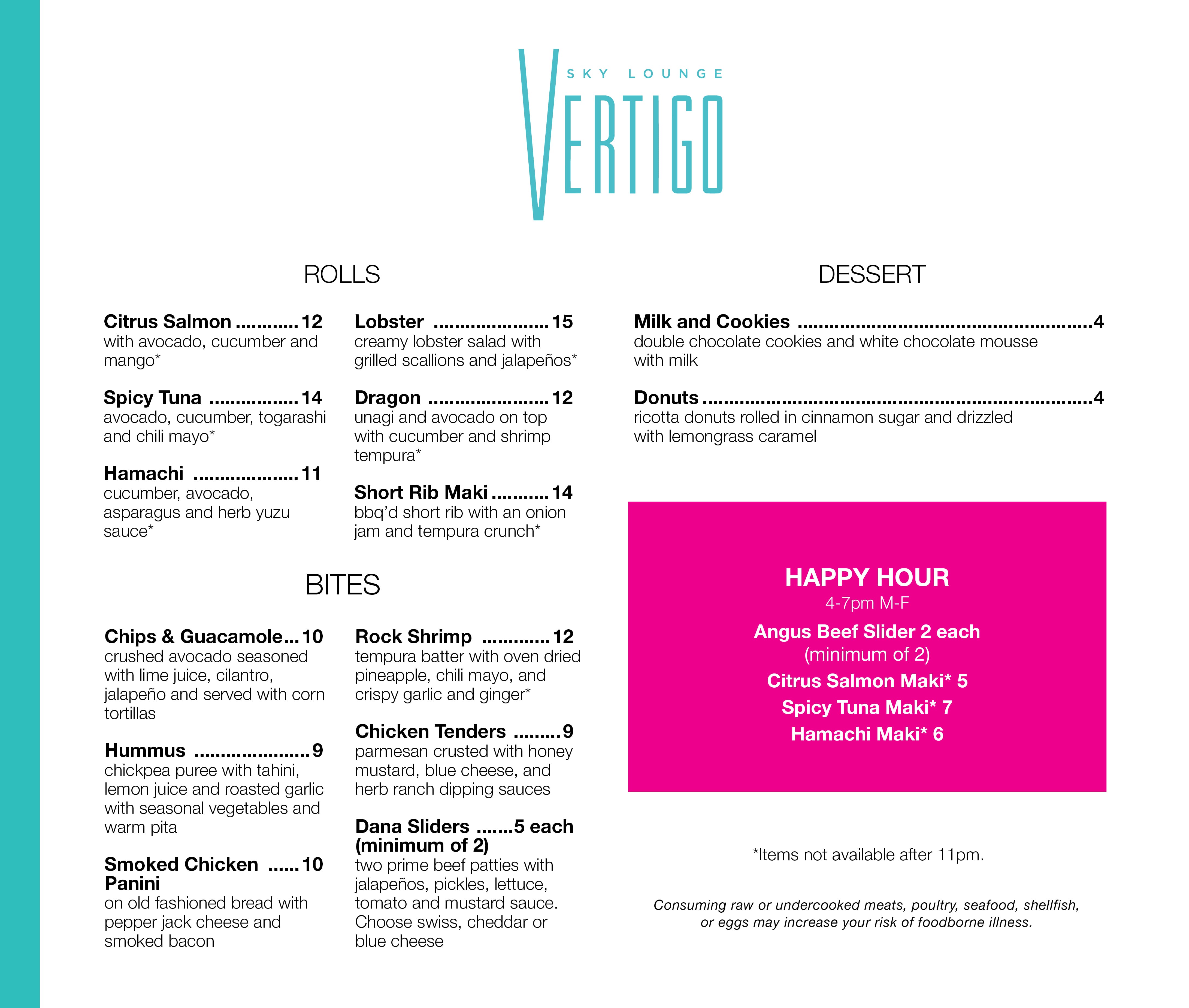 Vertigo Sky Lounge Menu, Menu for Vertigo Sky Lounge, River North ...