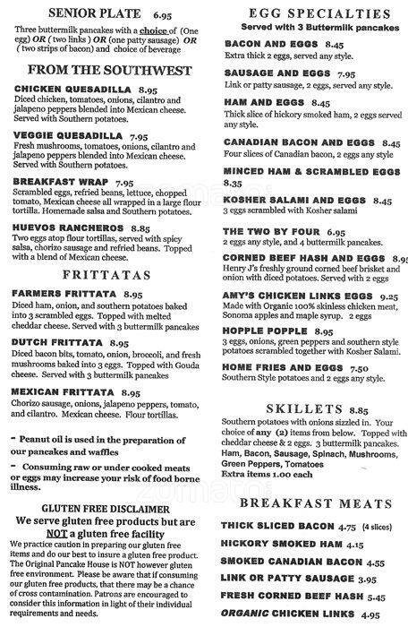 The Original Pancake House Menu - Urbanspoon/Zomato