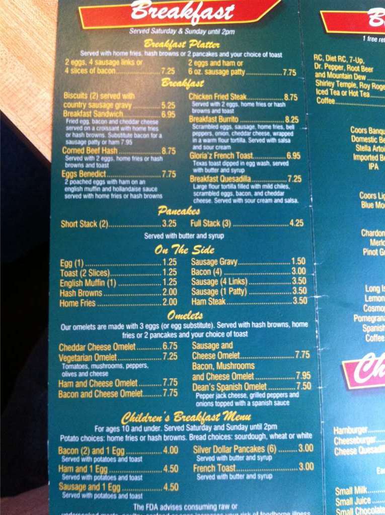 Menu at Gloria'z Pub & Grill, Happy Valley