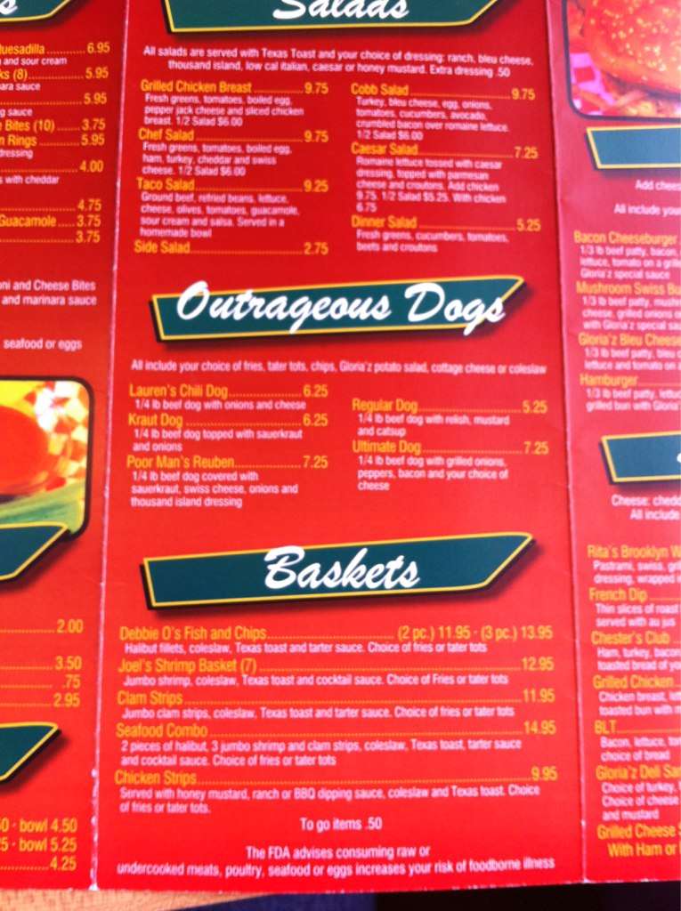 Menu at Gloria'z Pub & Grill, Happy Valley