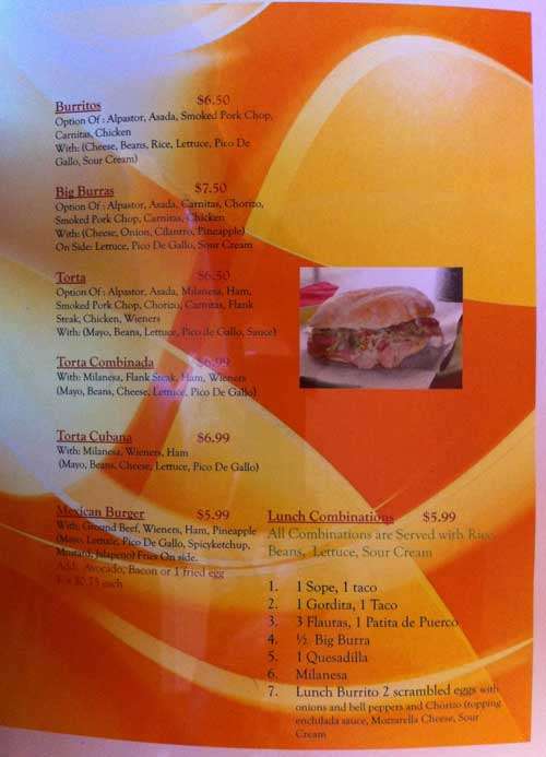 Menu at Huaraches Moroleon restaurant, Urbana