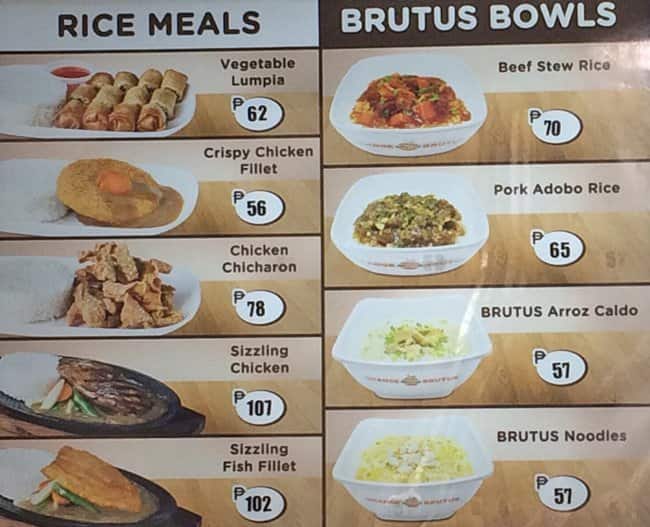 Menu at Orange Brutus restaurant, Cebu City, Cinco Centrum