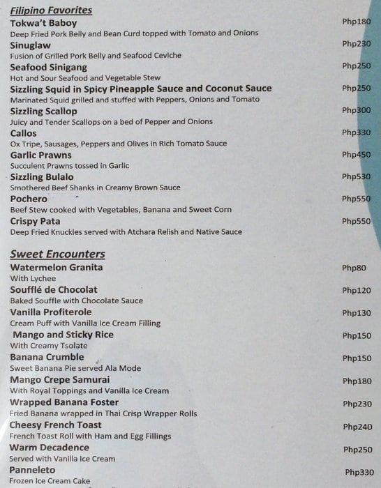 Menu at Kai restaurant, Cebu City, 312 Juana Osmeña Extension Rd