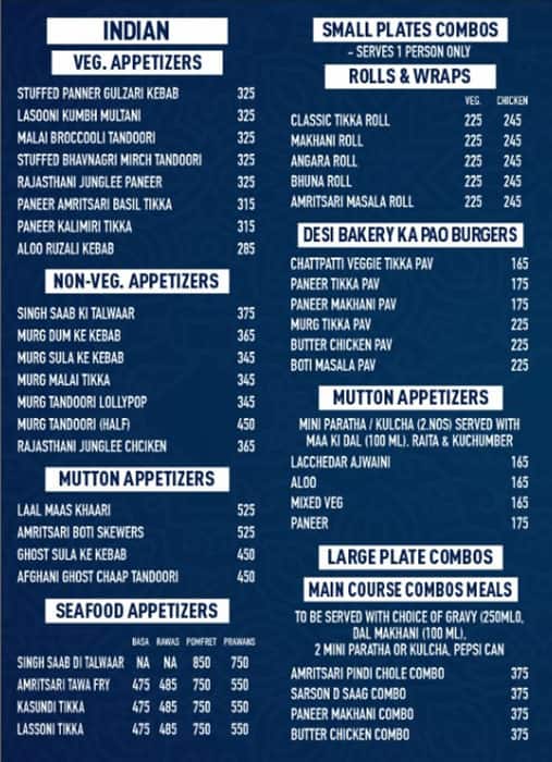 Menu of Singh Saab, Kharghar, Navi Mumbai