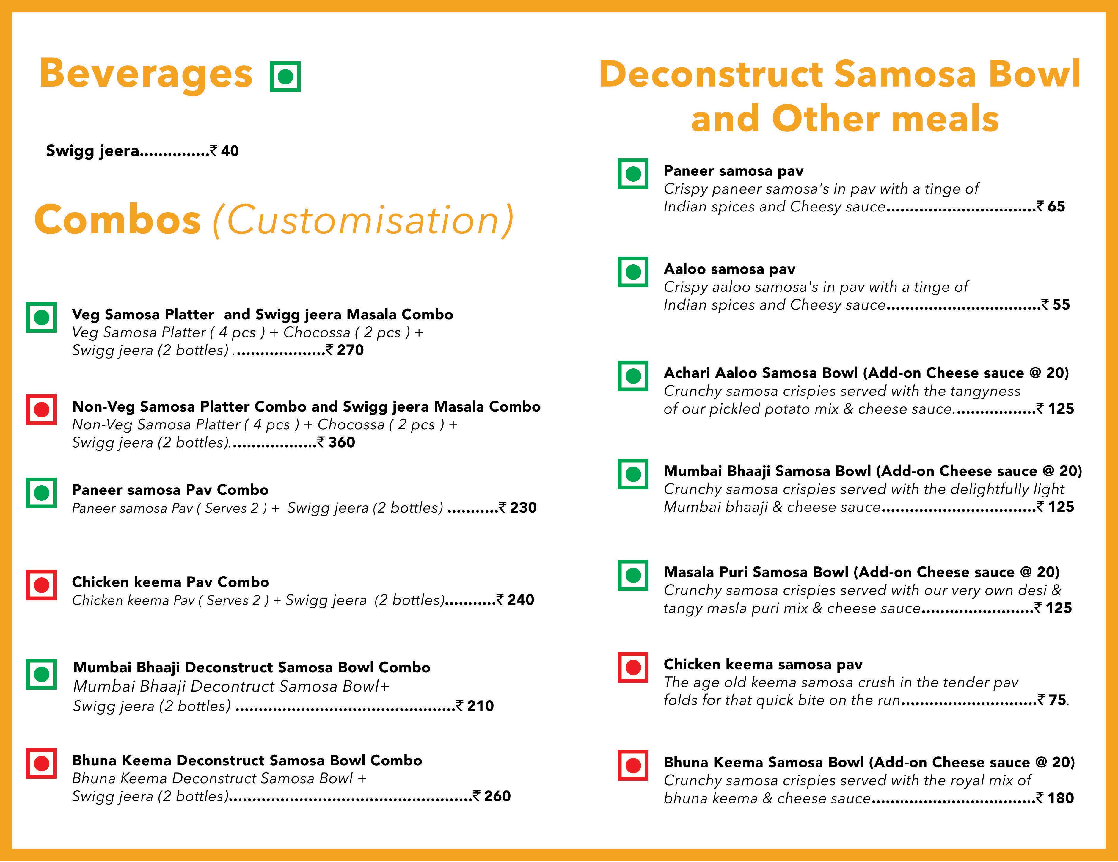 Menu at Samosa Singh, Bengaluru