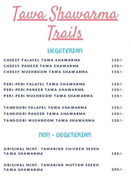Menu of Tawa Shawarma Trails, Kalyan Nagar, Bangalore
