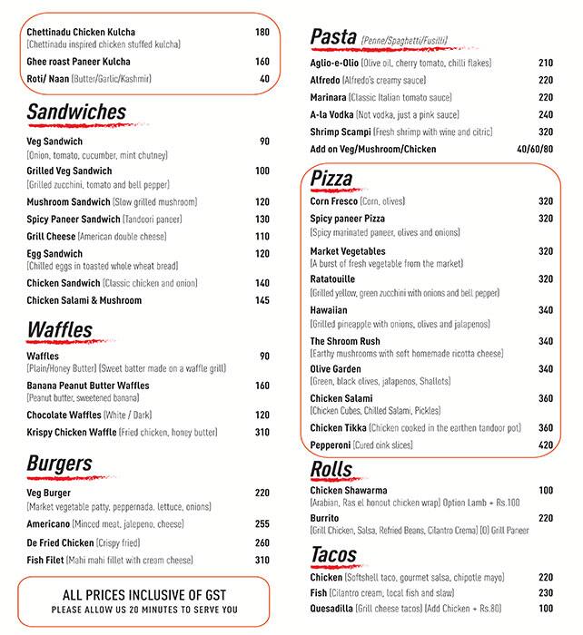 Menu at De Indian Kitchen, Chennai