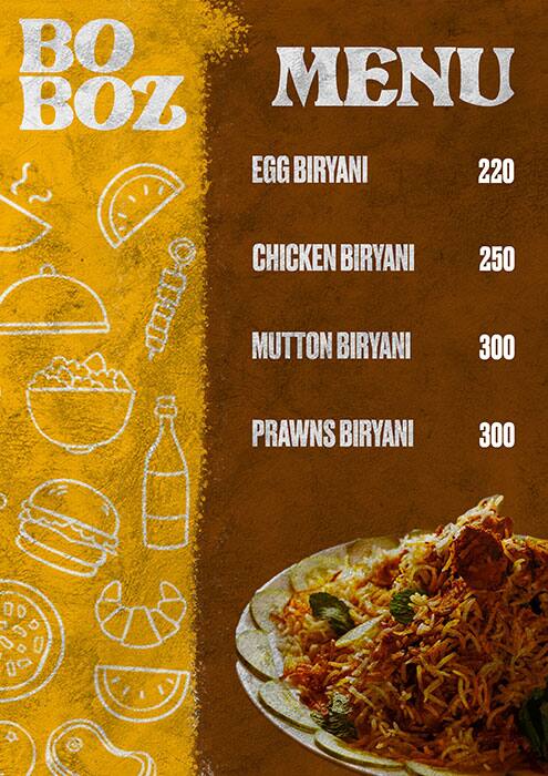 Menu of Boboz, Veera Desai Area, Mumbai