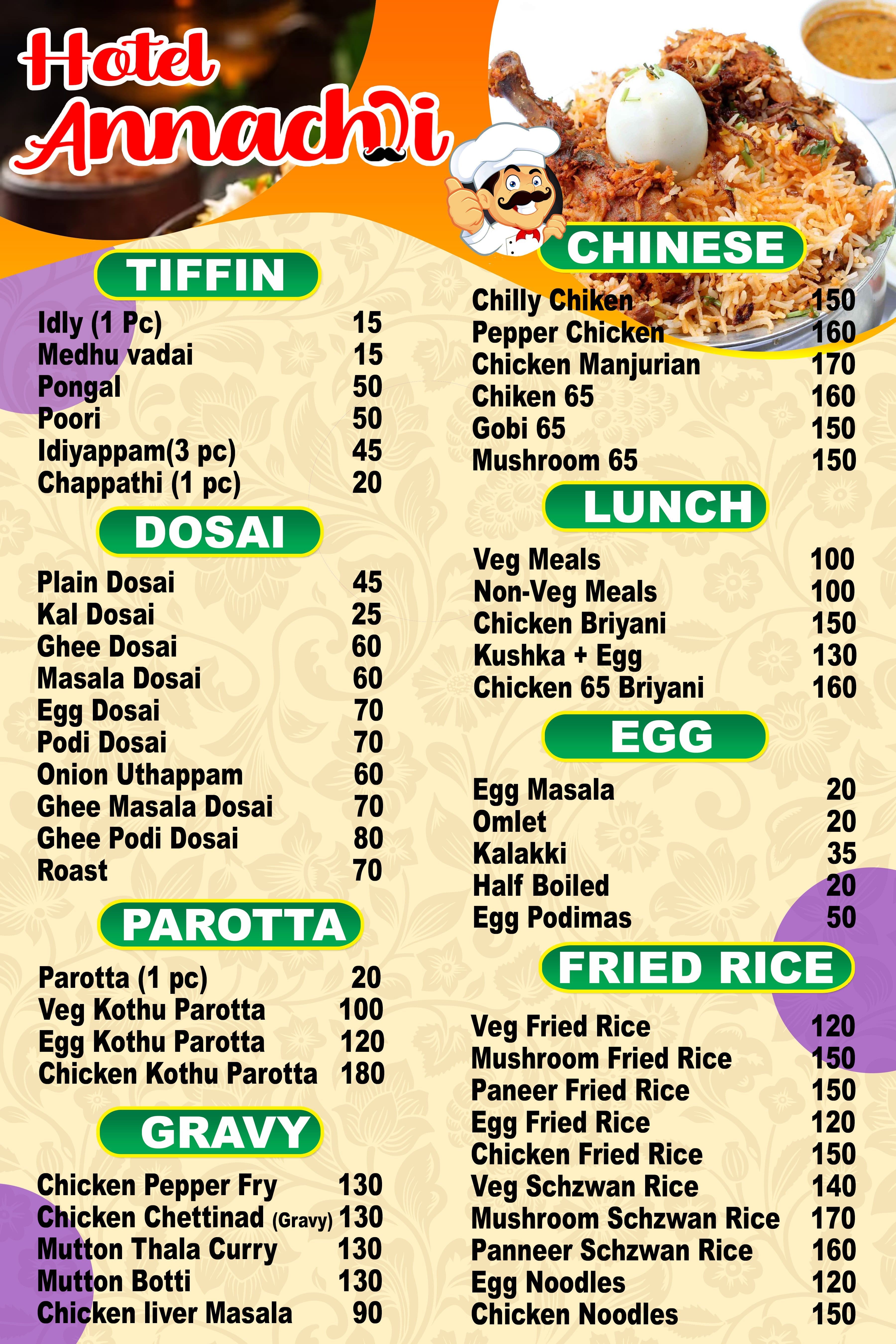 Menu of Hotel Annachi, Madhavaram, Chennai