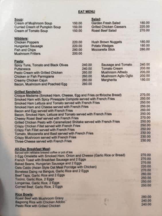 Menu at EAT.Cafe, Manila, 1766 M. Adriatico St