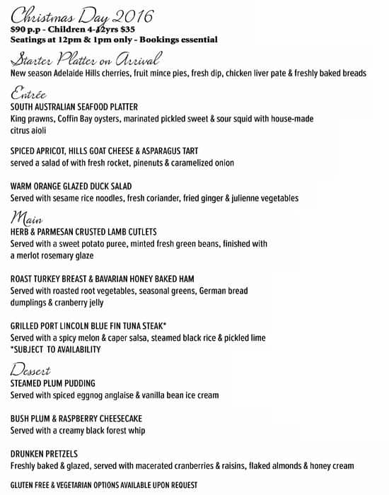 Menu at German Arms Hotel restaurant, Hahndorf