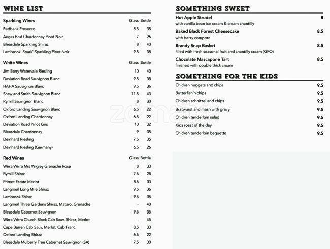 Menu at German Arms Hotel restaurant, Hahndorf