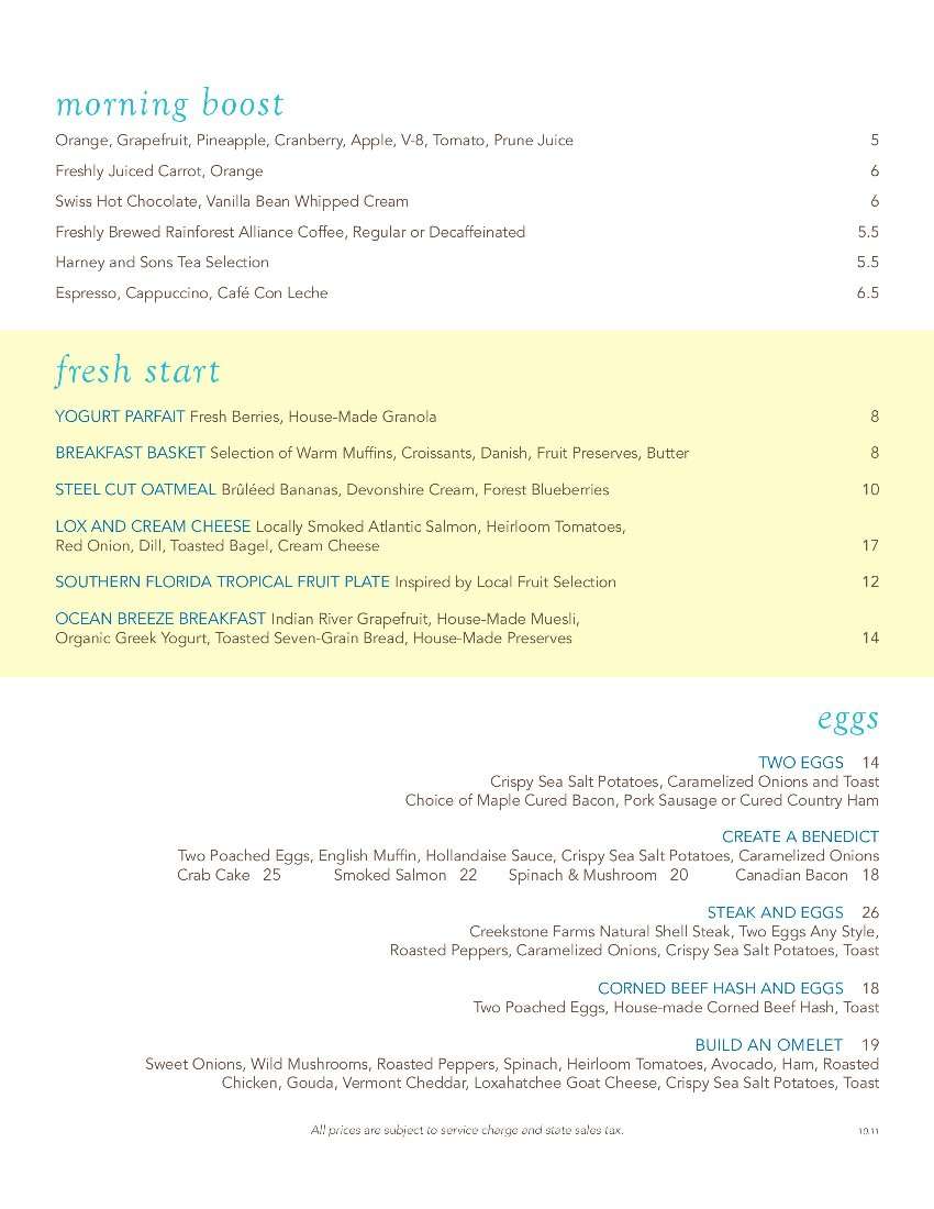 Menu at The Circle restaurant, Palm Beach