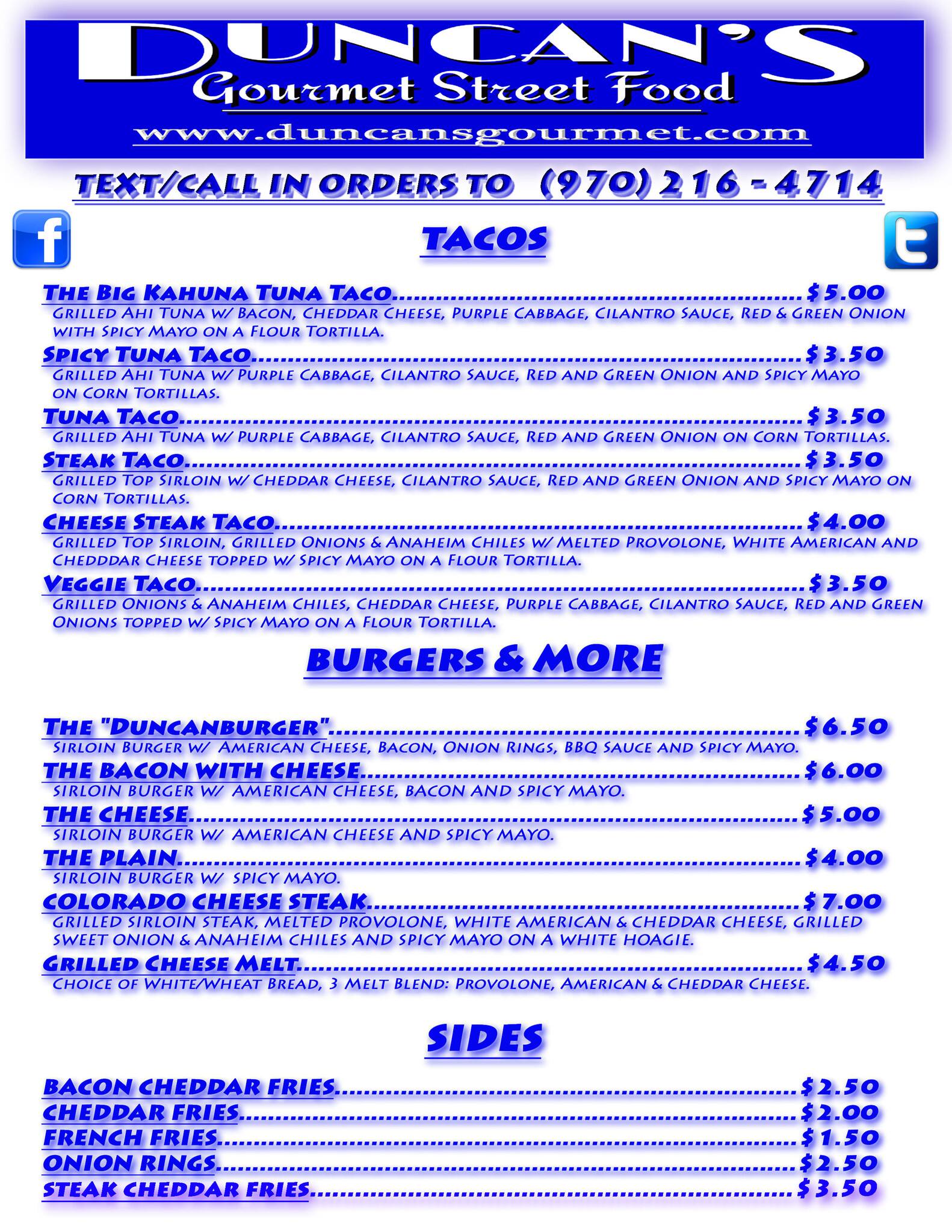 Duncan's Gourmet Street Food Menu - Urbanspoon/Zomato