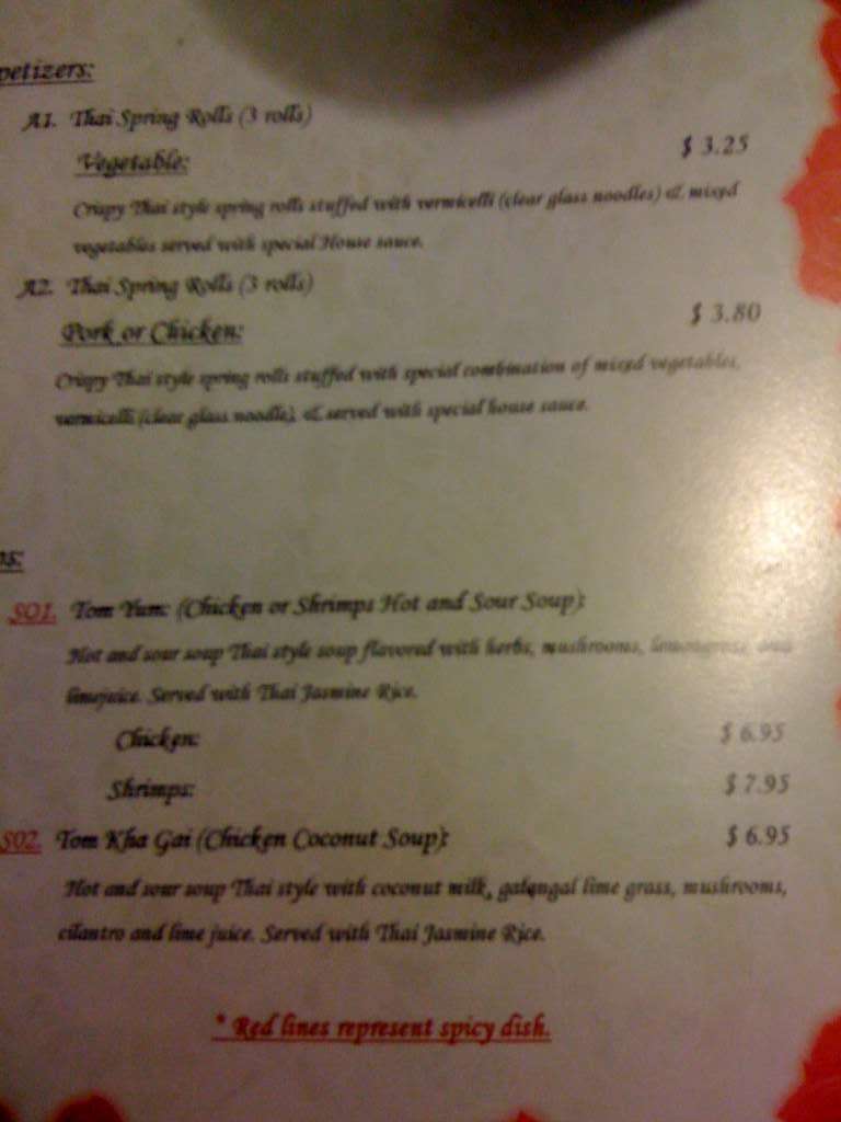 Menu at Pad Thai restaurant, Neosho