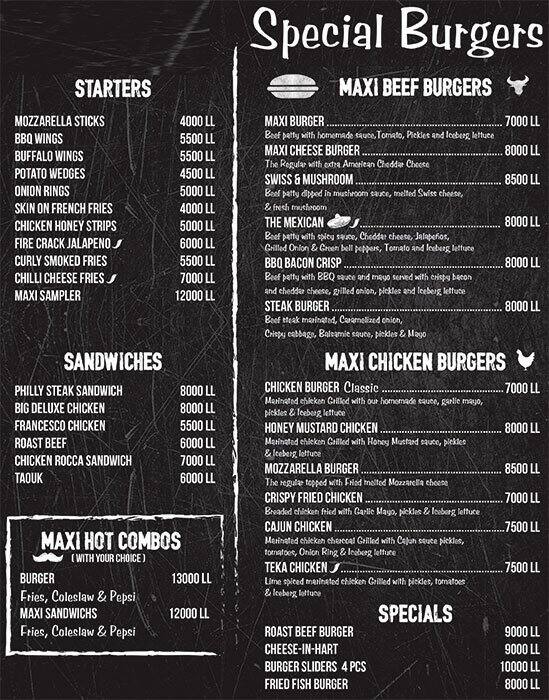 Maxi Burgers Menu, Menu for Maxi Burgers, Sin El Fil, Metn - Zomato Lebanon