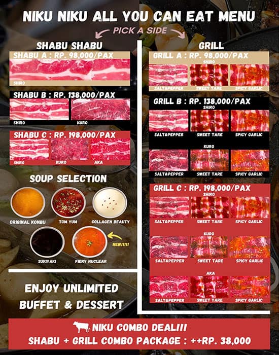 Menu at Niku Niku Kelapa Gading restaurant, North Jakarta