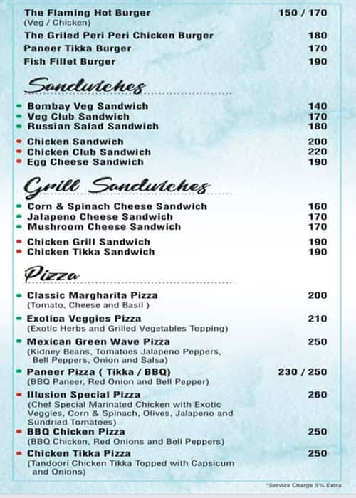 Menu at The illusion Cafe, Bengaluru