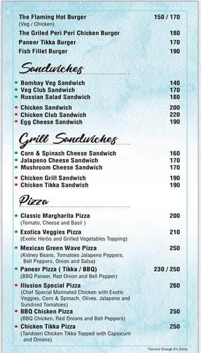 Menu at The illusion Cafe, Bengaluru