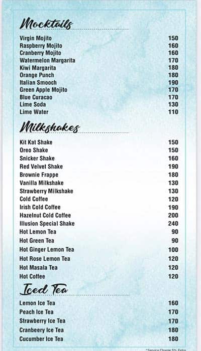 Menu at The illusion Cafe, Bengaluru