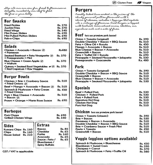 Menu of Burger Factory, Nerul, Goa