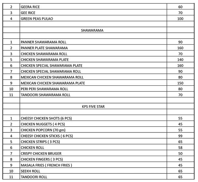 Menu at KPS AMBUR BIRIYANI, Chennai