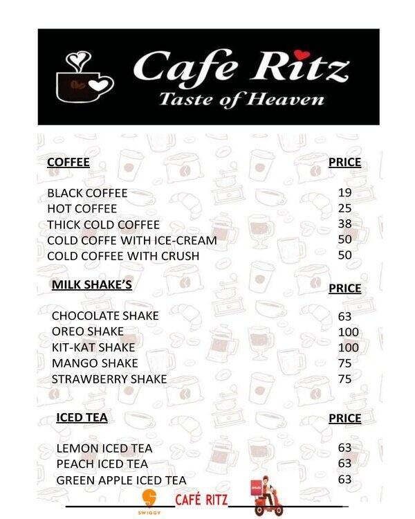 Menu at Cafe Ritz, Pune