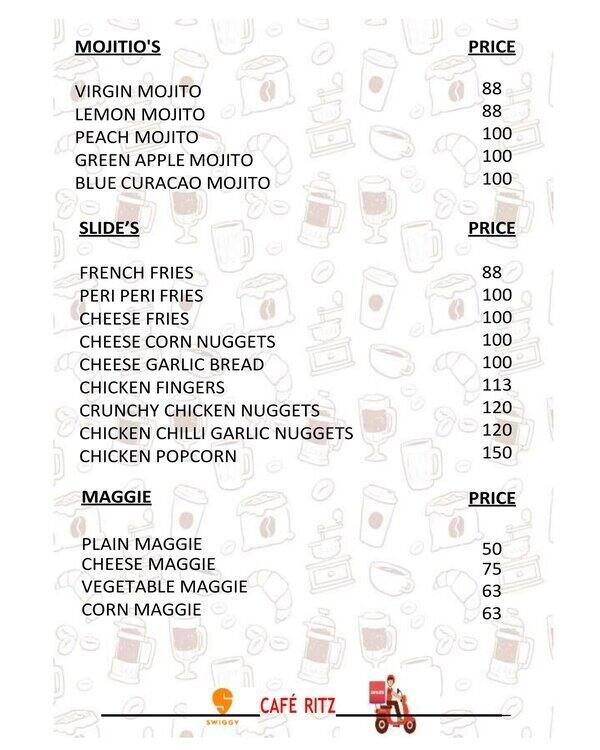 Menu at Cafe Ritz, Pune