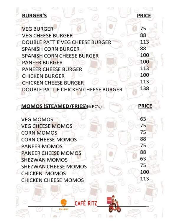 Menu at Cafe Ritz, Pune