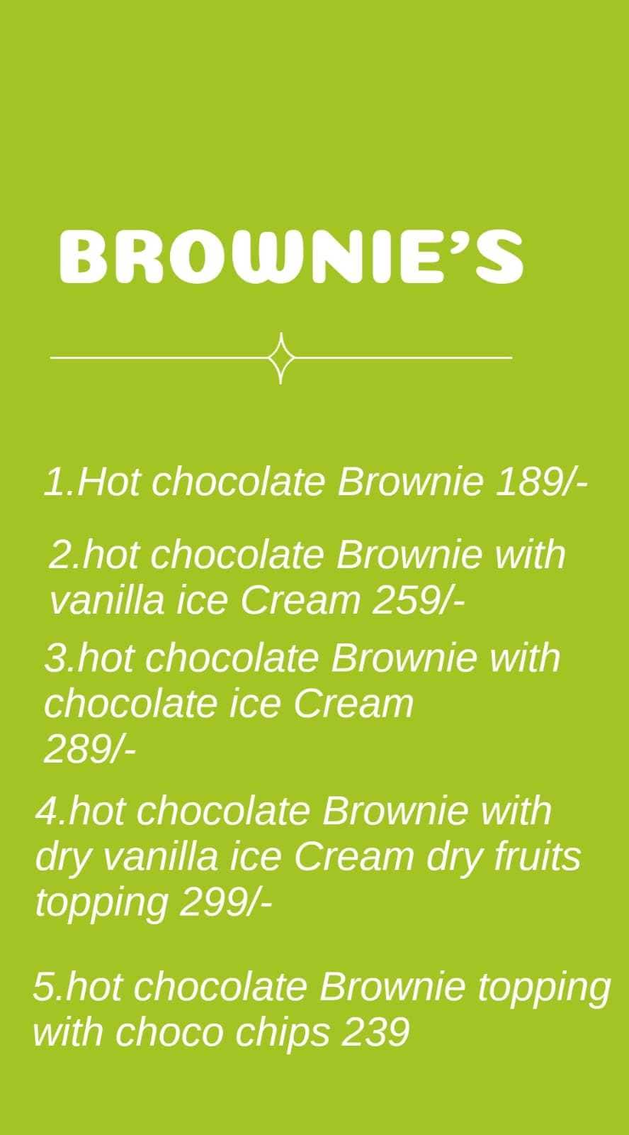 Menu of Brownie's, Gachibowli, Hyderabad