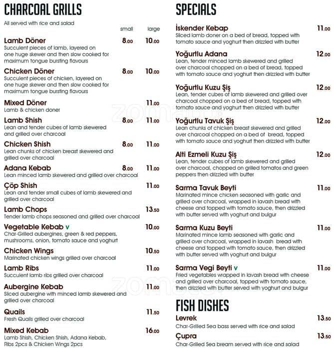 Menu at Kervan Sofrasi Restaurant, London, 183 High Rd