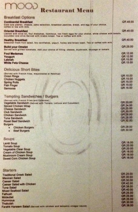 Mood Restaurant & Cafe Menu - Zomato Qatar