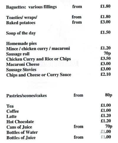 Menu at Margaret's cafe & takeaway 2, Edinburgh