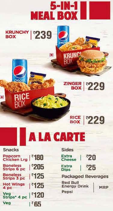 Menu of KFC, Sola, Ahmedabad