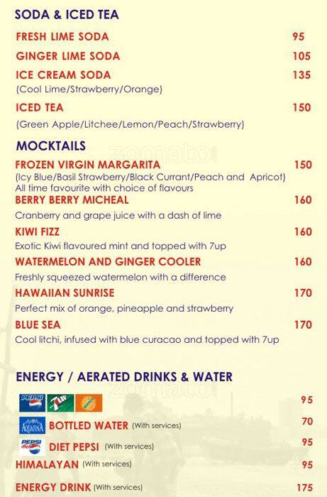 Menu at Bombay Blue, Chandigarh