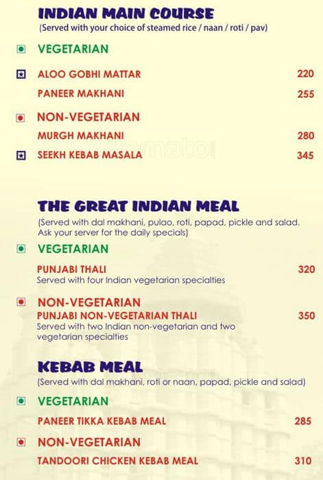 Menu at Bombay Blue, Chandigarh