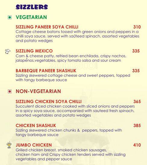 Menu at Bombay Blue, Chandigarh