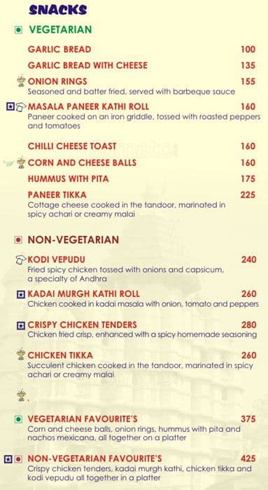 Menu at Bombay Blue, Chandigarh