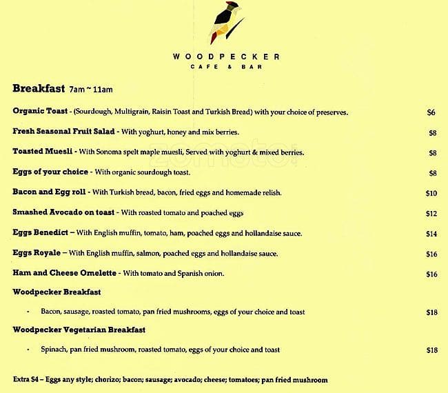 Menu at Woodpecker Cafe & Bar - Seasons Harbour Plaza, Sydney
