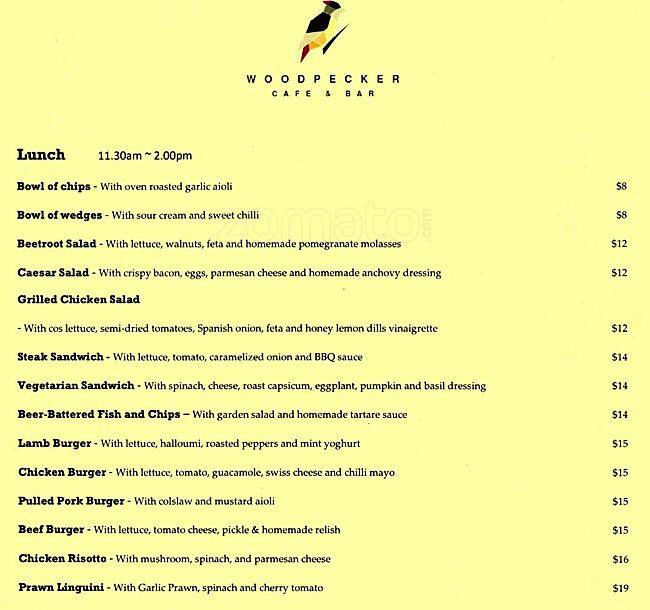 Menu at Woodpecker Cafe & Bar - Seasons Harbour Plaza, Sydney