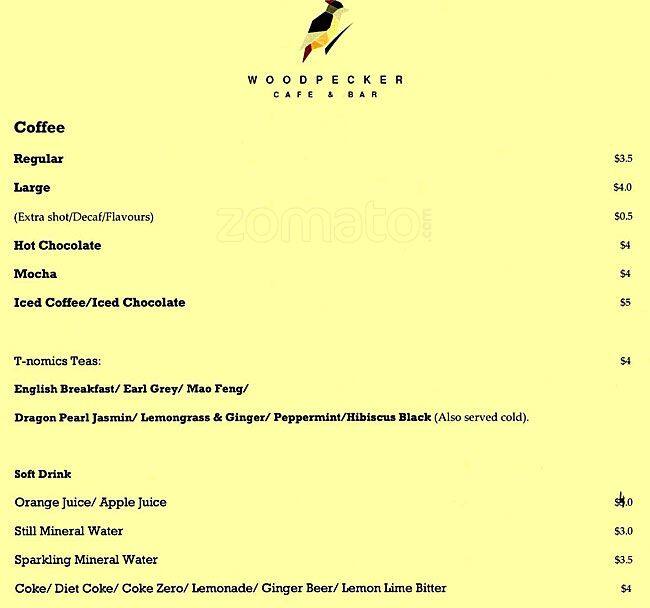 Menu at Woodpecker Cafe & Bar - Seasons Harbour Plaza, Sydney