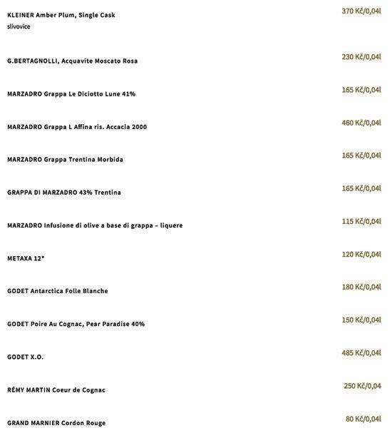 Menu at KOISHI restaurant, Brno