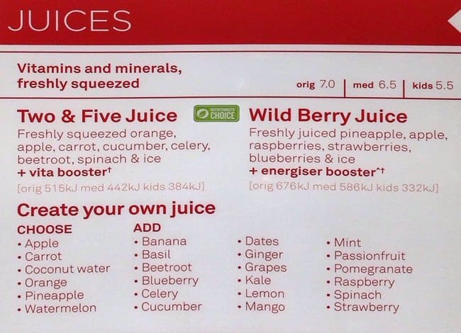 Menu at Boost Juice pub & bar, Fortitude Valley, 281 Brunswick St