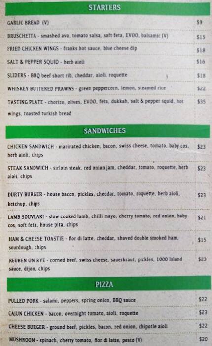 Menu at Durty Nelly's Irish Pub, Perth