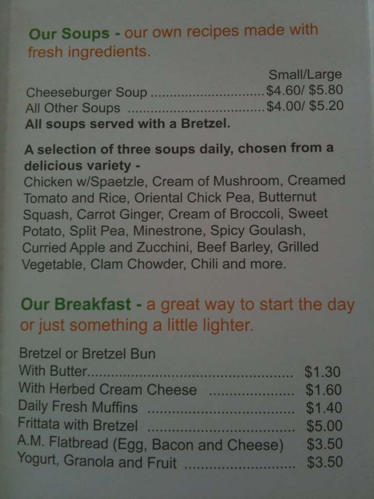 Menu at Fresh-A-Fare restaurant, Barrie, 531 Bayfield St