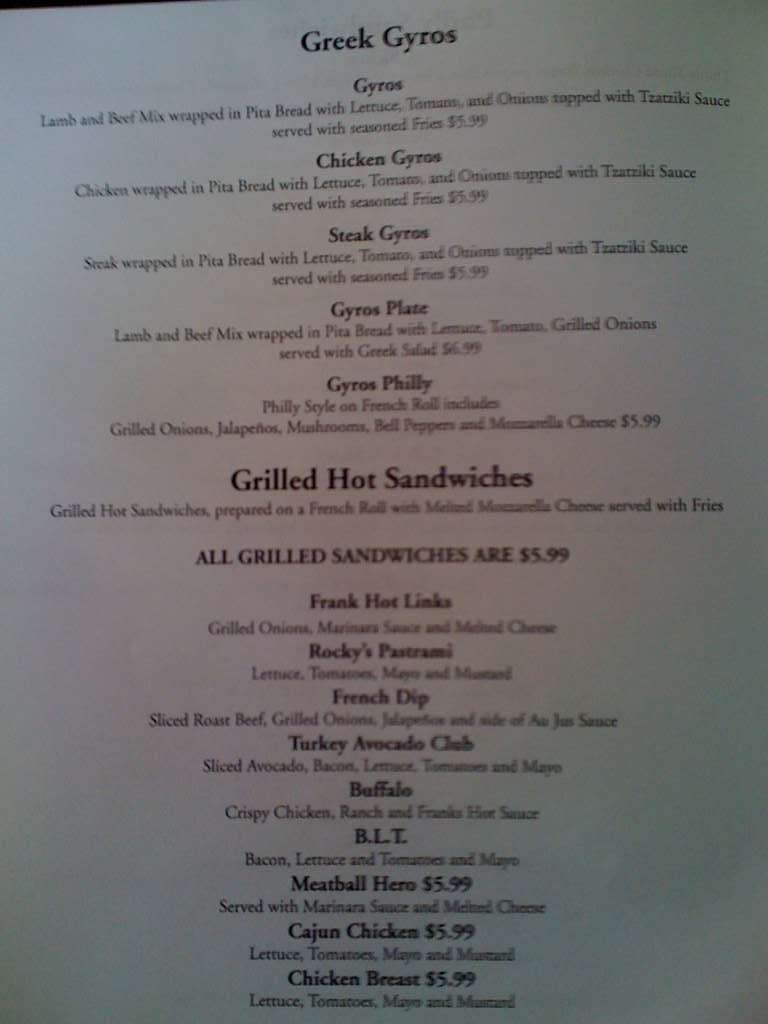 Menu at Milo's Greek Food restaurant, Rocklin