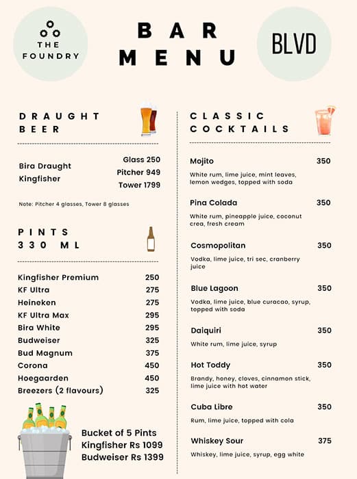 Menu of The Foundry- Industrial Bar & Sport, Satpur, Nashik
